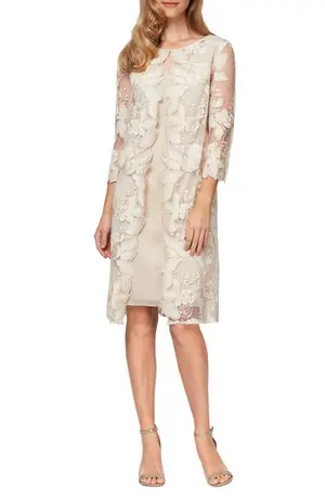 Alex Evenings Embroidered Lace Jacket Dress Chai/ivory