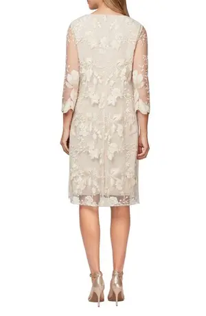 Alex Evenings Embroidered Lace Jacket Dress - Chai/ivory