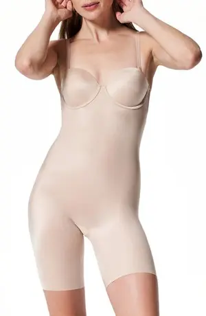 Spanx Spanxshape™ Suit Your Fancy Strapless Cupped Mid Thigh Bodysuit - Champagne Beige