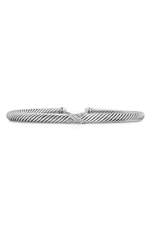 David Yurman Classic Cable Station Bracelet With Diamonds - Silver/diamond