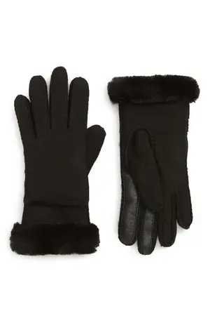 UGG Seamed Touchscreen Compatible Shearling Gloves - Black