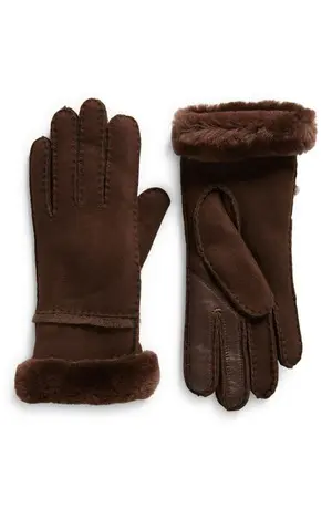 UGG UGG(r) Seamed Touchscreen Compatible Shearling Gloves Burnt Cedar