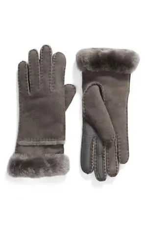 UGG UGG(r) Seamed Touchscreen Compatible Shearling Gloves Charcoal
