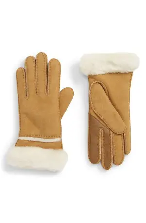 UGG Seamed Touchscreen Compatible Shearling Gloves - Chestnut