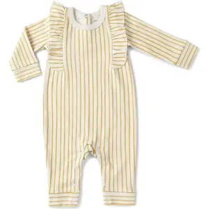 PEHR Long Sleeve Ruffle Romper - Stripes Away Marigold