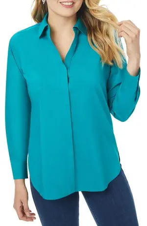 Foxcroft Kylie Non-Iron Button-Up Shirt Teal Quartz