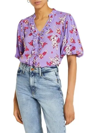 RIVER ISLAND Floral Ruffle Puff Sleeve Blouse