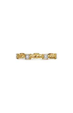 David Yurman David Yurman Cable Collectibles® Stations Stack Ring In 18k Yellow Gold With Diamonds White Gold/ Diamond