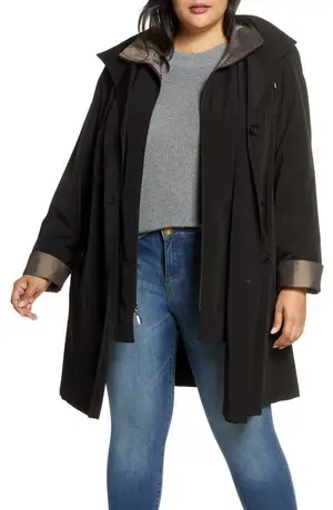 Gallery Hooded Raincoat With Removable Liner - Black
