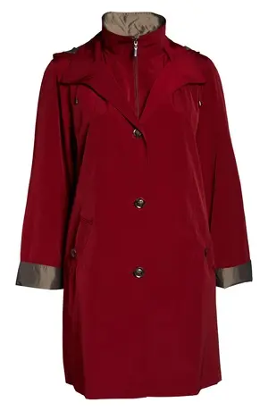 Gallery Hooded Raincoat With Removable Liner - Merlot