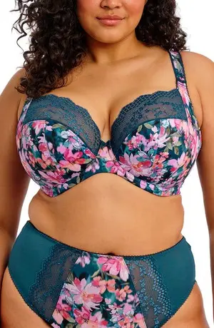 Elomi Lucie Full Figure Underwire Plunge Bra - Teal Floral