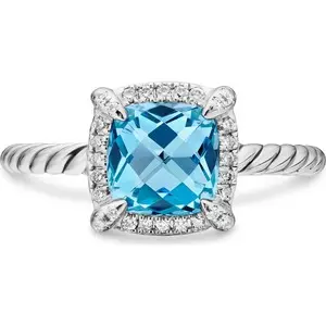 David Yurman Petite Chatelaine® Pavé Bezel Ring - Silver Pave/blue Topaz