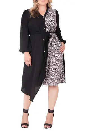 STANDARDS & PRACTICES Asymmetrical Long Sleeve Shirtdress - Blackbrown