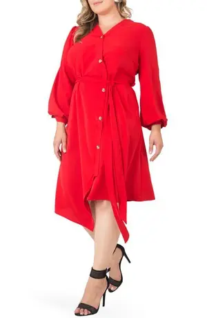 STANDARDS & PRACTICES Asymmetrical Long Sleeve Shirtdress - Cherry