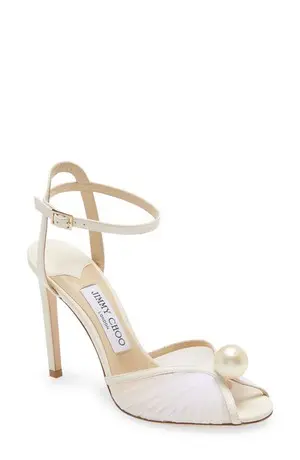JIMMY CHOO Sacora Embellished Sandal Ivory/ White