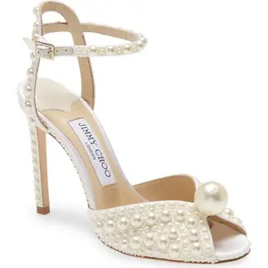 JIMMY CHOO Sacora Embellished Sandal - White/white