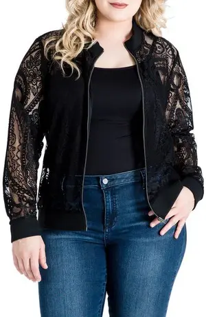STANDARDS & PRACTICES Aria Lace Bomber Jacket - Black