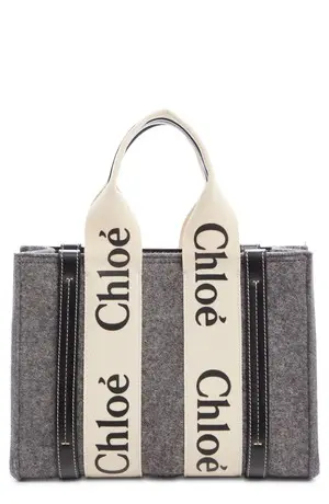 Chloé Small Woody Logo Strap Felt Tote