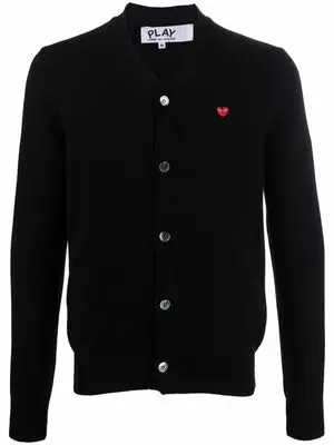 Play Comme Des Garcon Fine-knit Wool Cardigan - Black