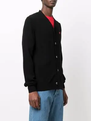 Play Comme Des Garcon Fine-knit Wool Cardigan - Black