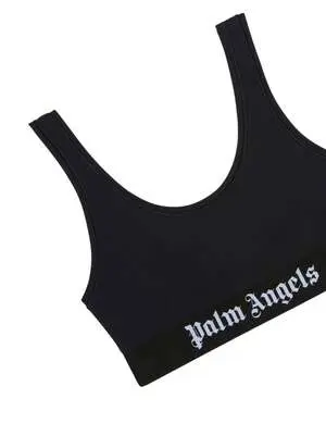 Palm Angels Logo Print Sports Bra - Black