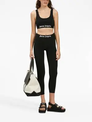 Palm Angels Logo Print Sports Bra - Black