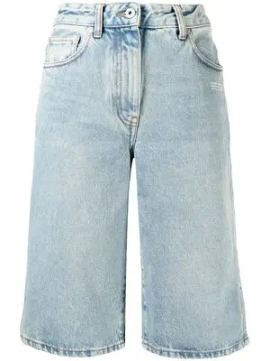 Off-White Logo-print Knee-length Shorts - Blue