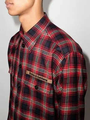 Dolce & Gabbana Logo Patch Plaid Shirt