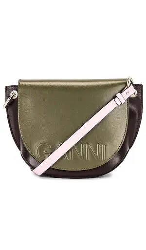 GANNI Banner Saddle Bag In Olive