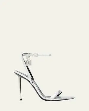 TOM FORD Padlock Metallic Stiletto Sandals - Silver
