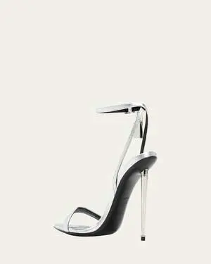 TOM FORD Padlock Metallic Stiletto Sandals - Silver