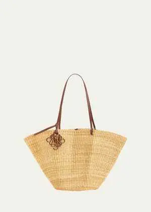 Loewe Shell Basket Bag In Elephant Grass With Leather Handles - Tan