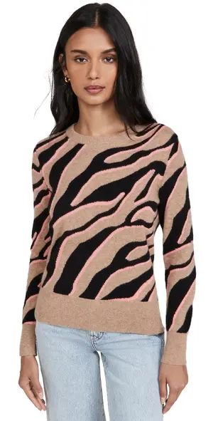 WHITE & WARREN Cashmere Zebra Crew Neck Sweater