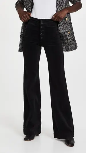 ASKK NY Brighton Velvet Wide Leg Pants - Black Velvet