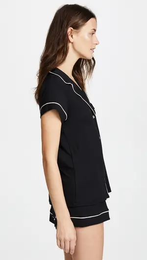 Eberjey Gisele Shortie Pajama Set - Black/sorbet Pink