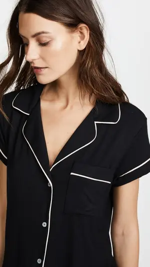Eberjey Gisele Shortie Pajama Set - Black/sorbet Pink