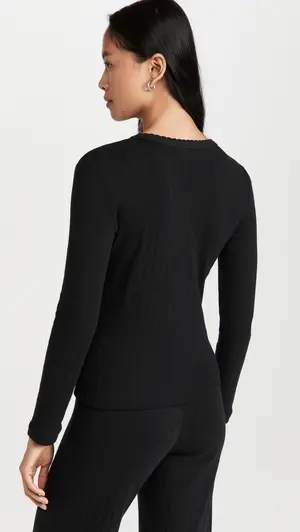 LESET Pointelle Slim Fit Long Sleeve Top - Black
