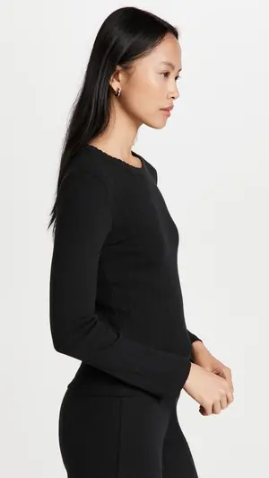 LESET Pointelle Slim Fit Long Sleeve Top - Black