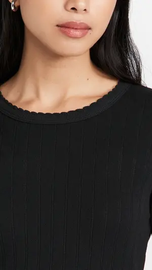 LESET Pointelle Slim Fit Long Sleeve Top - Black
