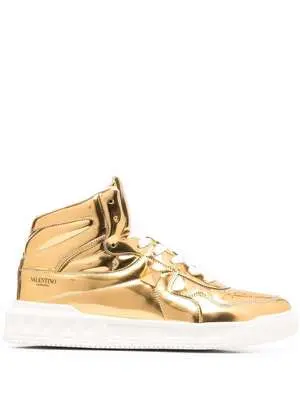 Valentino Garavani Metallic Effect Lace-Up Sneakers Yellow