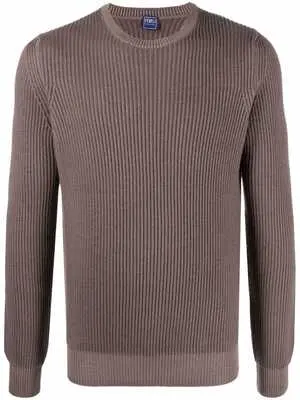 Fedeli Plain Fine-knit Jumper - Brown