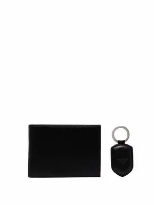 Emporio Armani Folded Leather Wallet And Tag - Black