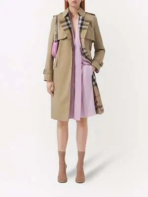 Burberry Check Lapel Trench Coat - Brown