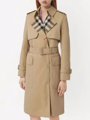 Burberry Check Lapel Trench Coat - Brown