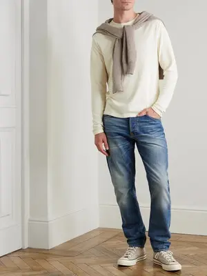 Nn07 Clive Waffle-knit Cotton And Modal-blend T-shirt - Neutrals