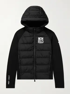 Moncler Logo-appliquéd Fleece And Shell Down Zip-up Hoodie - Black