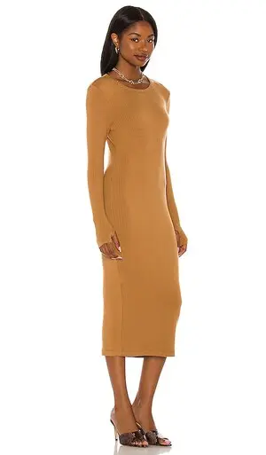Enza Costa Cashmere Rib Long Sleeve Crew Midi Dress In Tan In Camel - 30%  Off | Editorialist
