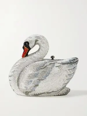 Judith Leiber Swan Odette Crystal-embellished Clutch - Silver