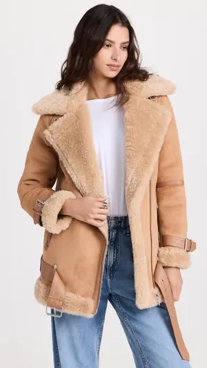 Avec Les Filles Bonded Faux Shearling Biker Jacket