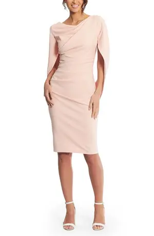 Betsy & Adam Cape Sleeve Crepe Sheath Dress - Blush